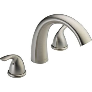 delta faucet classic 2-handle widespread roman tub faucet, brushed nickel tub faucet, roman bathtub faucet, delta roman tub faucet, tub filler, stainless t2705-ss (valve not included)