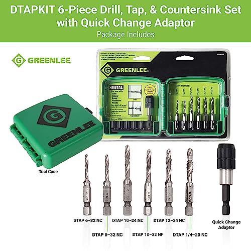 Greenlee DTAPKIT Drill/Tap Kit for Metal, One-Step Drilling, Tapping, and Deburring/Countersinking Set with Quick Change Adaptor