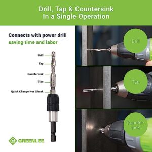 Greenlee DTAPKIT Drill/Tap Kit for Metal, One-Step Drilling, Tapping, and Deburring/Countersinking Set with Quick Change Adaptor