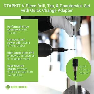 Greenlee DTAPKIT Drill/Tap Kit for Metal, One-Step Drilling, Tapping, and Deburring/Countersinking Set with Quick Change Adaptor