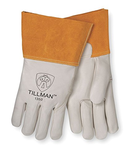 John Tillman & Co 1350L Top Grain Pearl Gray Leather Premium Grade TIG Welders Glove With Kevlar Stitching, Wing Thumb, 4" Cuff And Seamless Forefinger