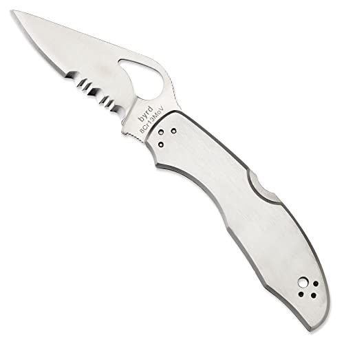 Spyderco Byrd Meadowlark 2 Knife with 2.90" Steel Blade and Durable Stainless Steel Handle - CombinationEdge - BY04PS2