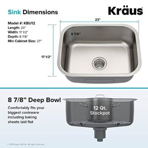 Kraus KBU12 23 inch Undermount Single Bowl 16 gauge Stainless Steel Kitchen Sink