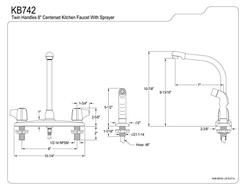 Kingston Brass KB742 8" Centerset Kitchen Faucet, Polished Chrome