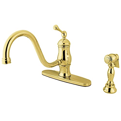 Kingston Brass KS1572BLBS Heritage Kitchen Faucet, 11" in Spout Reach, Polished Brass