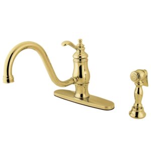 kingston brass ks1572tlbs gourmetier kitchen faucet, 11" in spout reach, polished brass