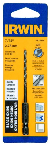 Irwin Tools 4935635 Black Oxide Hex Shank Drill Bit, 7/64-Inch