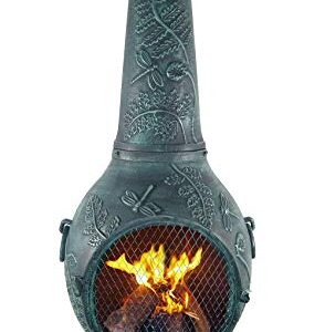 The Blue Rooster Dragonfly Cast Aluminum Chiminea in Antique Green