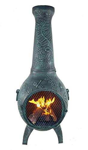 The Blue Rooster Dragonfly Cast Aluminum Chiminea in Antique Green