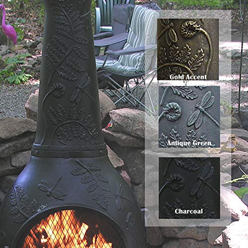 The Blue Rooster Dragonfly Cast Aluminum Chiminea in Antique Green