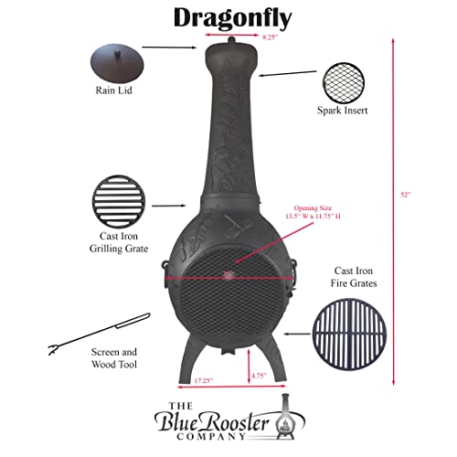 The Blue Rooster Dragonfly Cast Aluminum Chiminea in Antique Green