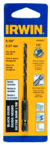 Irwin Tools 4935637 Black Oxide Hex Shank Drill Bit, 9/64-Inch