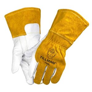 John Tillman and Co Medium Brown Top Grain Goatskin Fleece Lined Standard Grade MIG Welders Gloves with Straight Thumb, 3 12" Cuff, Kevlar Stitching and Elastic Back