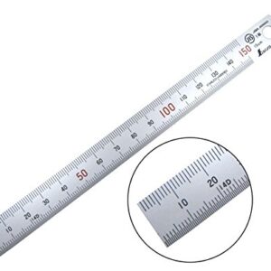 Shinwa H-101A 150 mm Rigid (15 mm x 0.5 mm) Zero Glare Satin Chrome Stainless Steel Machinist Engineer Ruler / Rule with Graduations in mm and .5 mm