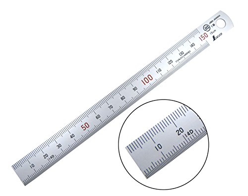 Shinwa H-101A 150 mm Rigid (15 mm x 0.5 mm) Zero Glare Satin Chrome Stainless Steel Machinist Engineer Ruler / Rule with Graduations in mm and .5 mm