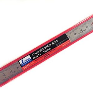 Shinwa H-101A 150 mm Rigid (15 mm x 0.5 mm) Zero Glare Satin Chrome Stainless Steel Machinist Engineer Ruler / Rule with Graduations in mm and .5 mm