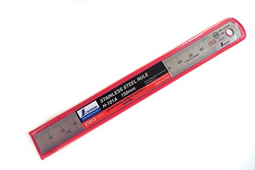 Shinwa H-101A 150 mm Rigid (15 mm x 0.5 mm) Zero Glare Satin Chrome Stainless Steel Machinist Engineer Ruler / Rule with Graduations in mm and .5 mm