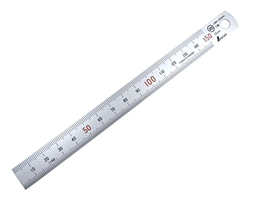 Shinwa H-101A 150 mm Rigid (15 mm x 0.5 mm) Zero Glare Satin Chrome Stainless Steel Machinist Engineer Ruler / Rule with Graduations in mm and .5 mm