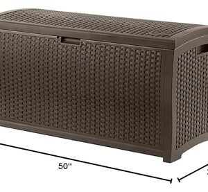 Suncast 99 Gallon Resin Wicker Patio Outdoor Storage Container for Toys, Furniture Deck box, Mocha