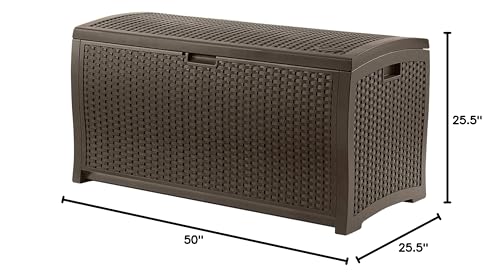 Suncast 99 Gallon Resin Wicker Patio Outdoor Storage Container for Toys, Furniture Deck box, Mocha