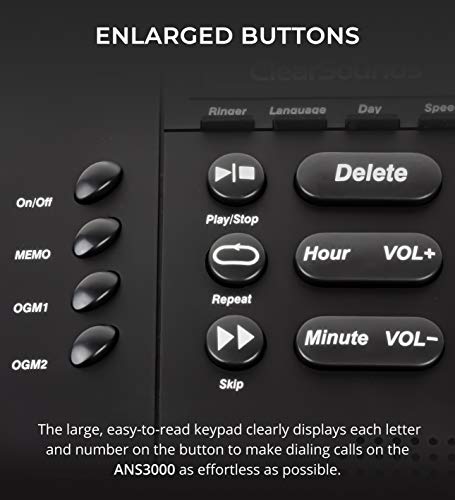 ClearSounds ANS3000 Amplified Answering Machine for Analog Telephones Landline with Up to 30dB Amplification