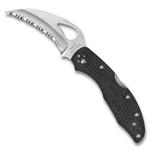 Byrd Lightweight Knife - Black FRN Handle with SpyderEdge, Hollow Grind, 8Cr13MoV Steel Hawkbill Blade - BY22SBK