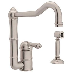 rohl a3608lmwsstn-2 single handle column spout kitchen faucet with sidespray, satin nickel