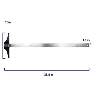 Pacific Arc 36 Inch T Square, Traditional Stainless Steel, Graduated Inch and Metric