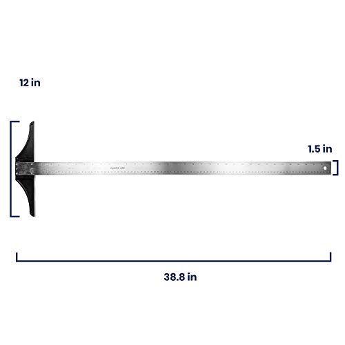 Pacific Arc 36 Inch T Square, Traditional Stainless Steel, Graduated Inch and Metric