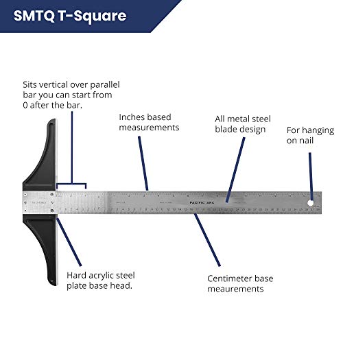 Pacific Arc 36 Inch T Square, Traditional Stainless Steel, Graduated Inch and Metric