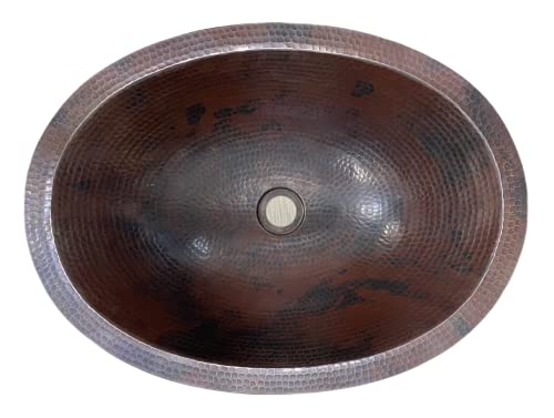 SimplyCopper 19" Oval Aged Copper Bathroom Sink Under Mount or Drop In