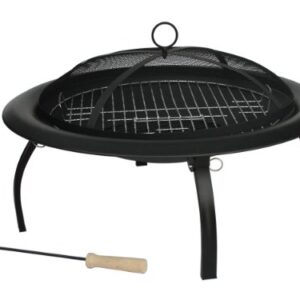 Fire Sense 60873 Fire Pit Portable Folding Round Steel with Folding Legs Wood Burning Lightweight Included Carrying Bag & Screen Lift Tool - Black - 22"