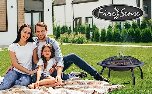 Fire Sense 60873 Fire Pit Portable Folding Round Steel with Folding Legs Wood Burning Lightweight Included Carrying Bag & Screen Lift Tool - Black - 22"