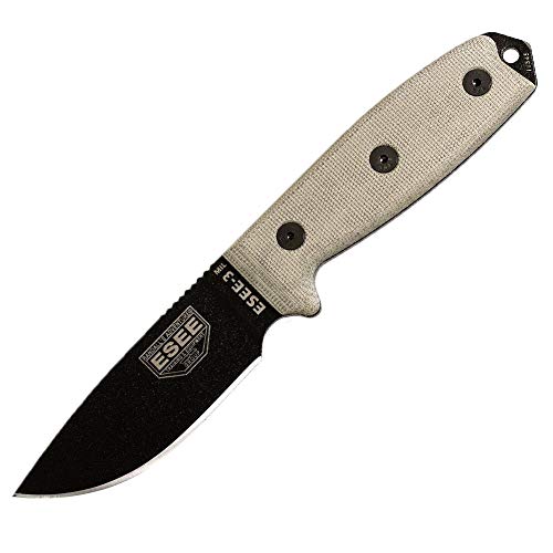 ESEE Knives ESEE-3MIL-P Military Plain Black Edge / w Green Canvas Micarta Handles