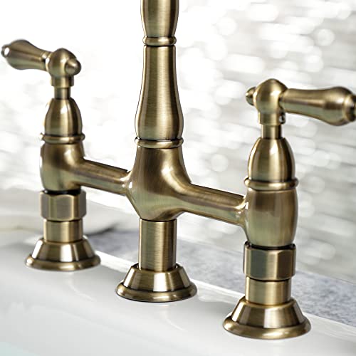 Kingston Brass KS1273ALBS Heritage 8-Inch Kitchen Bridge Faucet with Brass Sprayer, Antique Brass