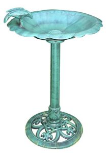 alpine corporation 31" tall outdoor antique flower birdbath with bird decoration yard statue