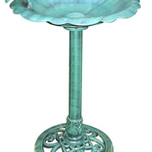 Alpine Corporation 31" Tall Outdoor Antique Flower Birdbath with Bird Decoration Yard Statue