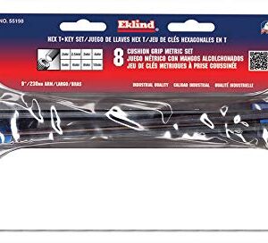 EKLIND 55198 Cushion Grip Hex T-Key allen wrench - 8pc set Metric MM sizes 2-10 (9In shaft)