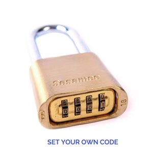 Sesamee K440 4 Dial Bottom Resettable Combination Brass Padlock with 4-Inch Hardened Steel Shackle and 10,000 Potential Combinations