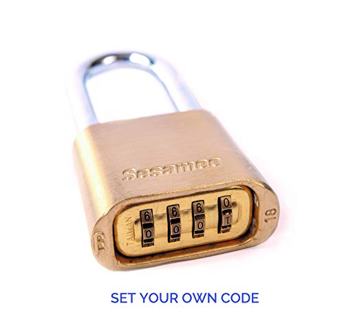 Sesamee K440 4 Dial Bottom Resettable Combination Brass Padlock with 4-Inch Hardened Steel Shackle and 10,000 Potential Combinations