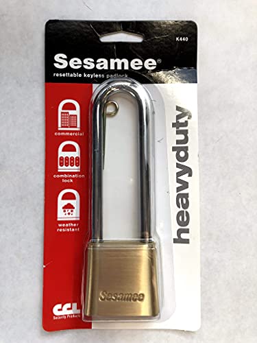 Sesamee K440 4 Dial Bottom Resettable Combination Brass Padlock with 4-Inch Hardened Steel Shackle and 10,000 Potential Combinations