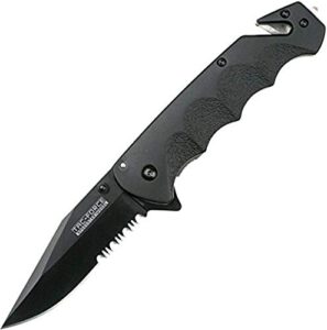 tac force tf-499bd spring assist folding knife, black half-serrated blade, black handle, 4.75-inch closed