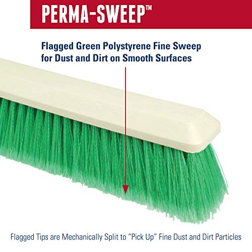 Weiler 42164 Perma-Sweep Polystyrene Fine Sweep Floor Brush, 2-1/2" Width, 24" Overall Length, Green