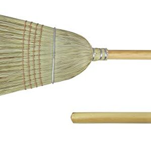 Weiler 44008 Corn Fiber Heavy-Duty Wire Banded Warehouse Broom with Wood Handle, 1-1/2" Head Width, 57" Overall Length, Tan