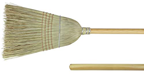 Weiler 44008 Corn Fiber Heavy-Duty Wire Banded Warehouse Broom with Wood Handle, 1-1/2" Head Width, 57" Overall Length, Tan