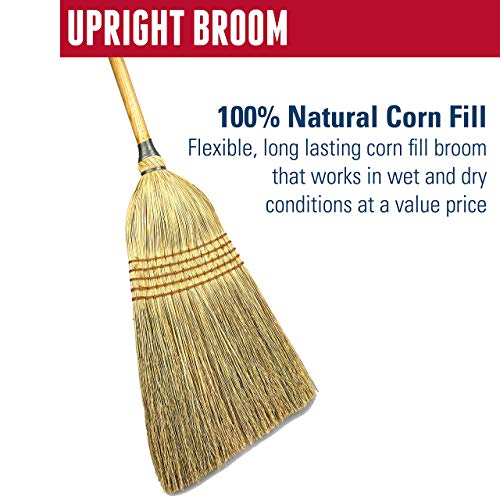 Weiler 44008 Corn Fiber Heavy-Duty Wire Banded Warehouse Broom with Wood Handle, 1-1/2" Head Width, 57" Overall Length, Tan