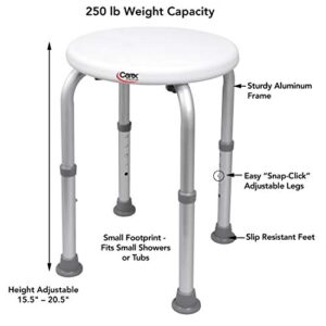 Carex Compact Shower Stool - Adjustable Height Bath Stool and Shower Seat - Aluminum Bath Seat That Supports 250lbs, Shower Chair for Inside Shower