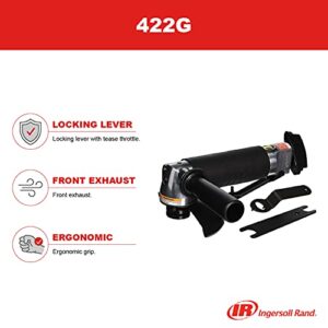 Ingersoll Rand 422G Edge Series 5" Air Angle Grinder, Powerful 1.0 HP Motor, Locking Lever with Tease Throttle, Front Exhaust, Anti Vibration Hand Grip, Black