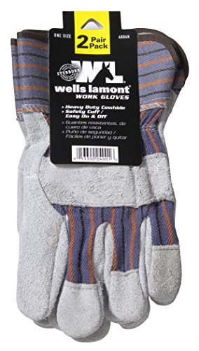 Wells Lamont 2 Pair Pack Men's Leather Work Gloves with Heavy Duty Reinforced Palms, Large (4006N-WNW) , Grey