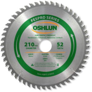 oshlun sbft-210052 210mm 52 tooth fespro crosscut atb saw blade with 30mm arbor for festool ts 75 eq